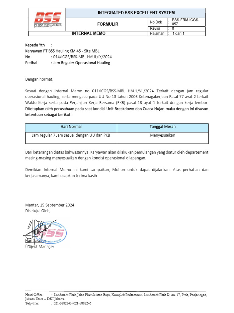 IM - Jam Reguler Karyawan MBL H | PDF