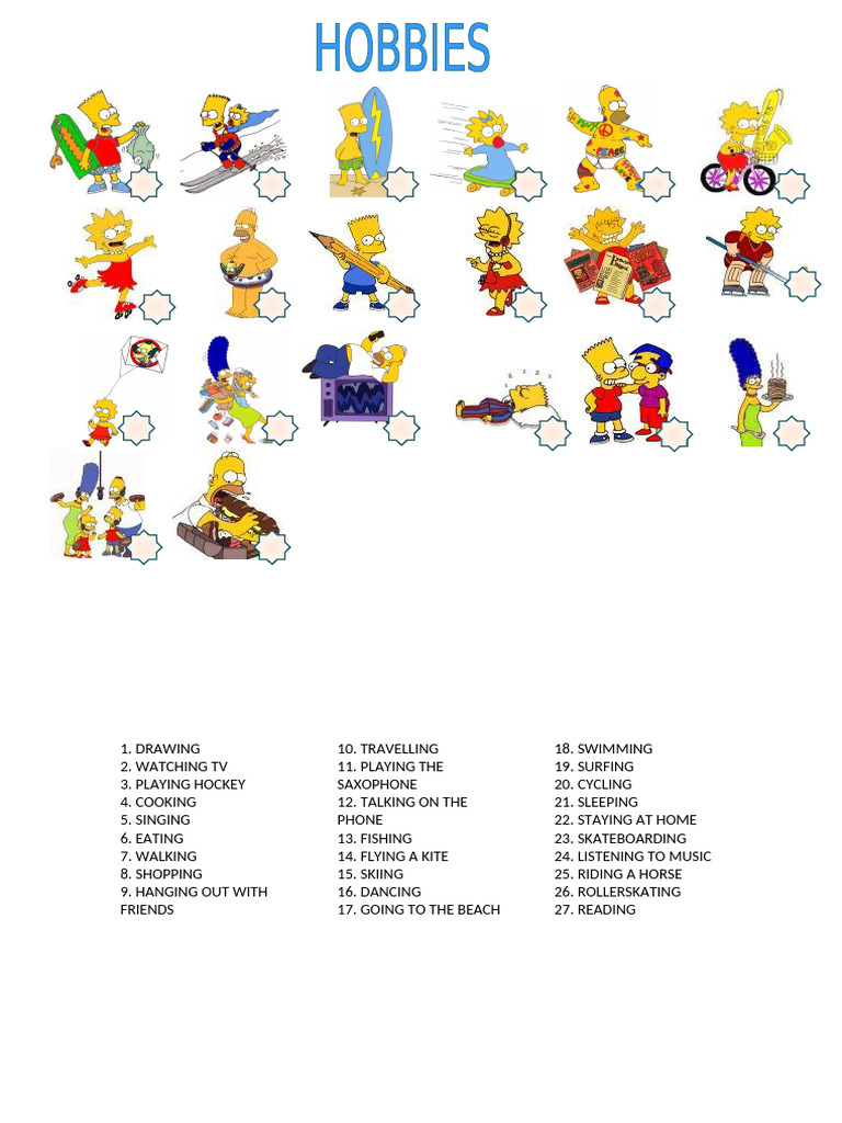 Simpson Hobbies VOCABULARY | PDF