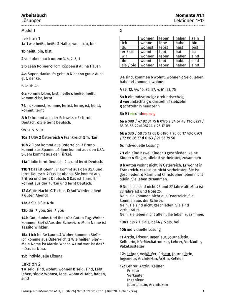 Momente A1 1 AB Loesungen - GABARITO | PDF