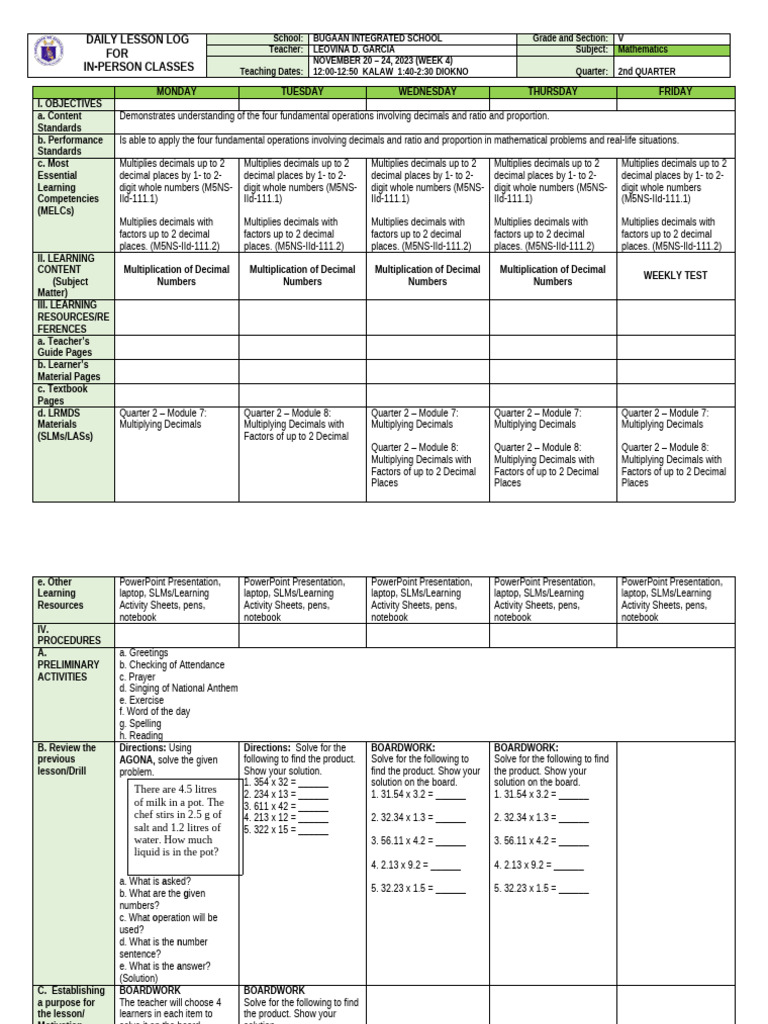 G5 Q2W4 DLL Math | PDF