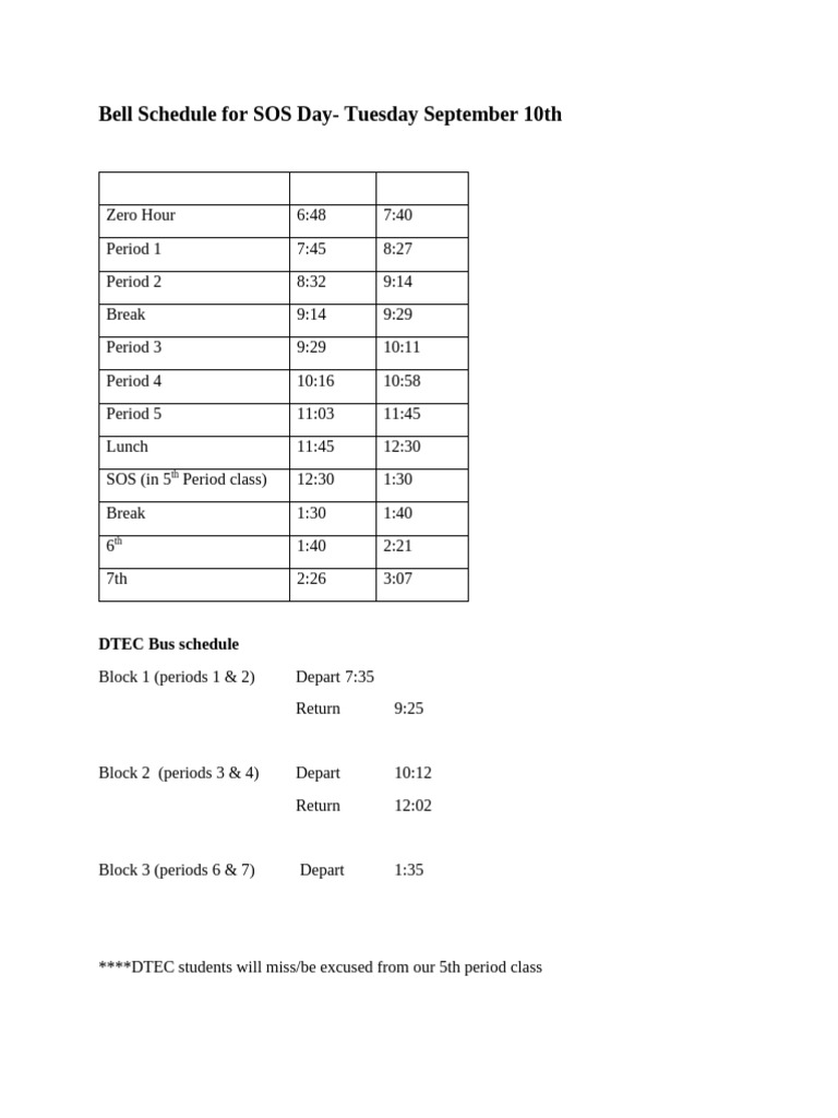 SOS Bell Schedule | PDF