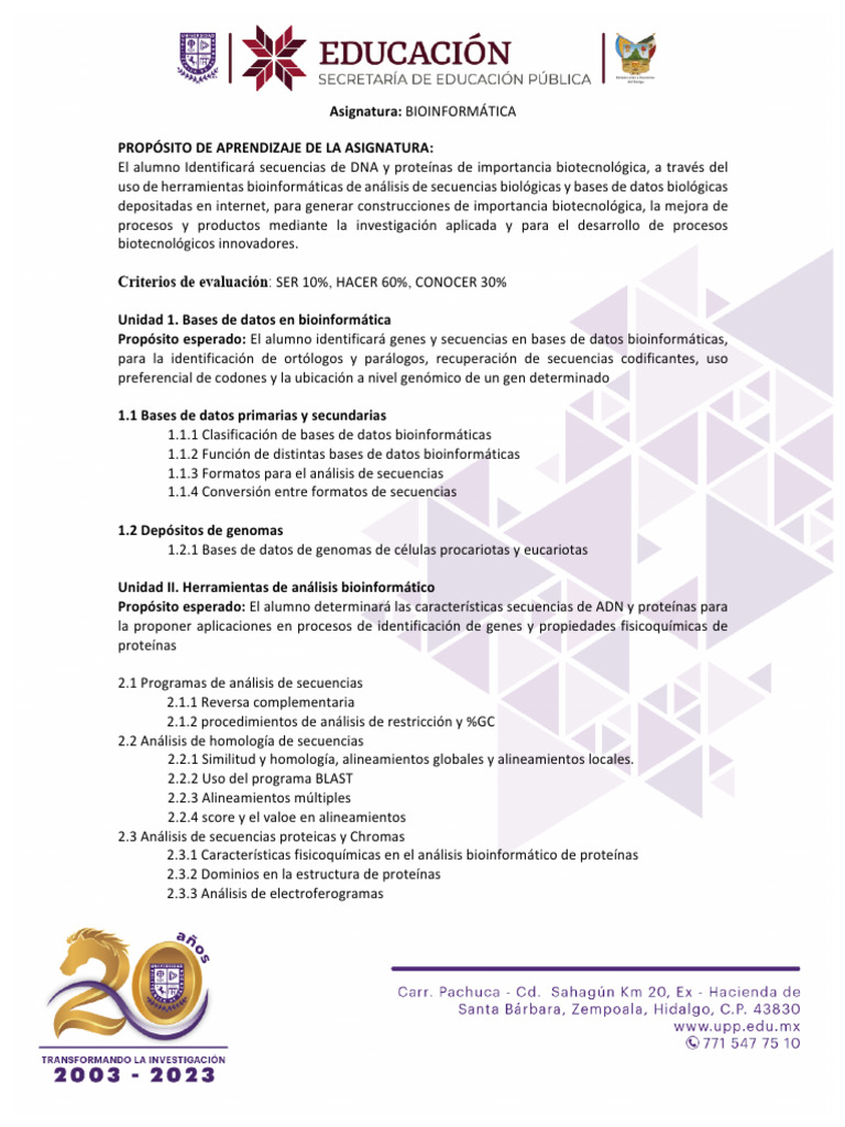 Temario Bioinformática | PDF