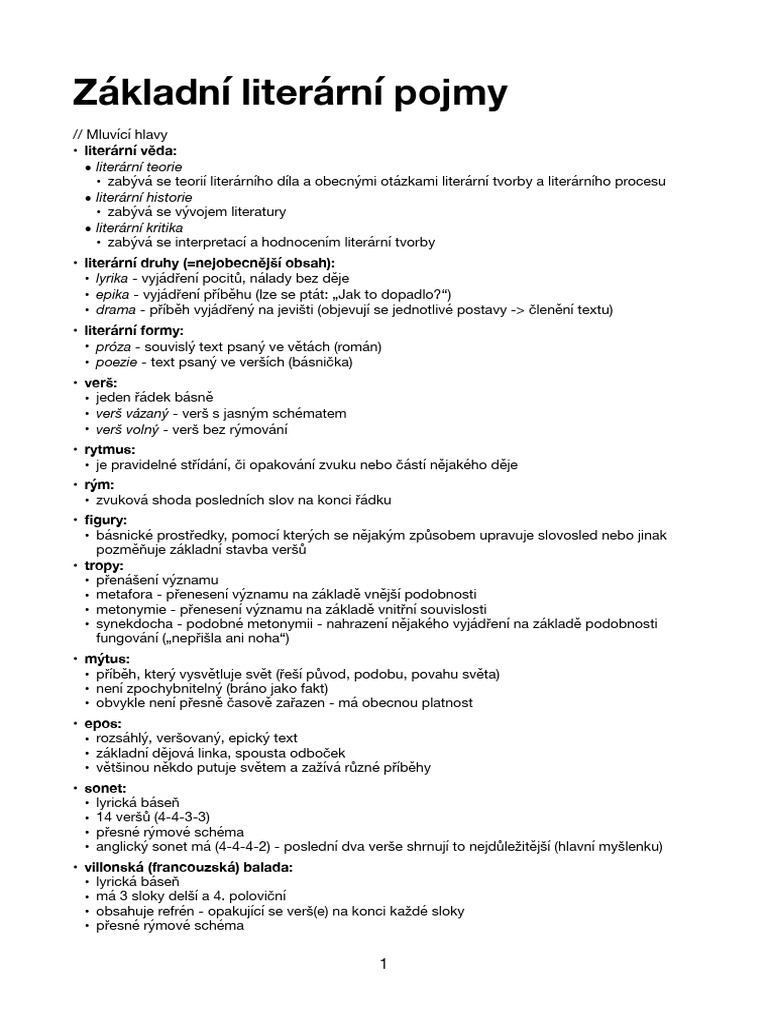 Zakladni Literarni Pojmy | PDF