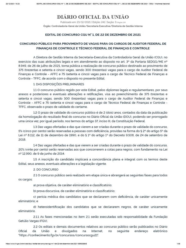 EDITAL DE CONCURSO CGU #1, DE 22 DE DEZEMBRO DE 2021 - EDITAL DE ...