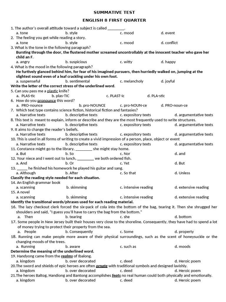 q1 Summative Test | PDF