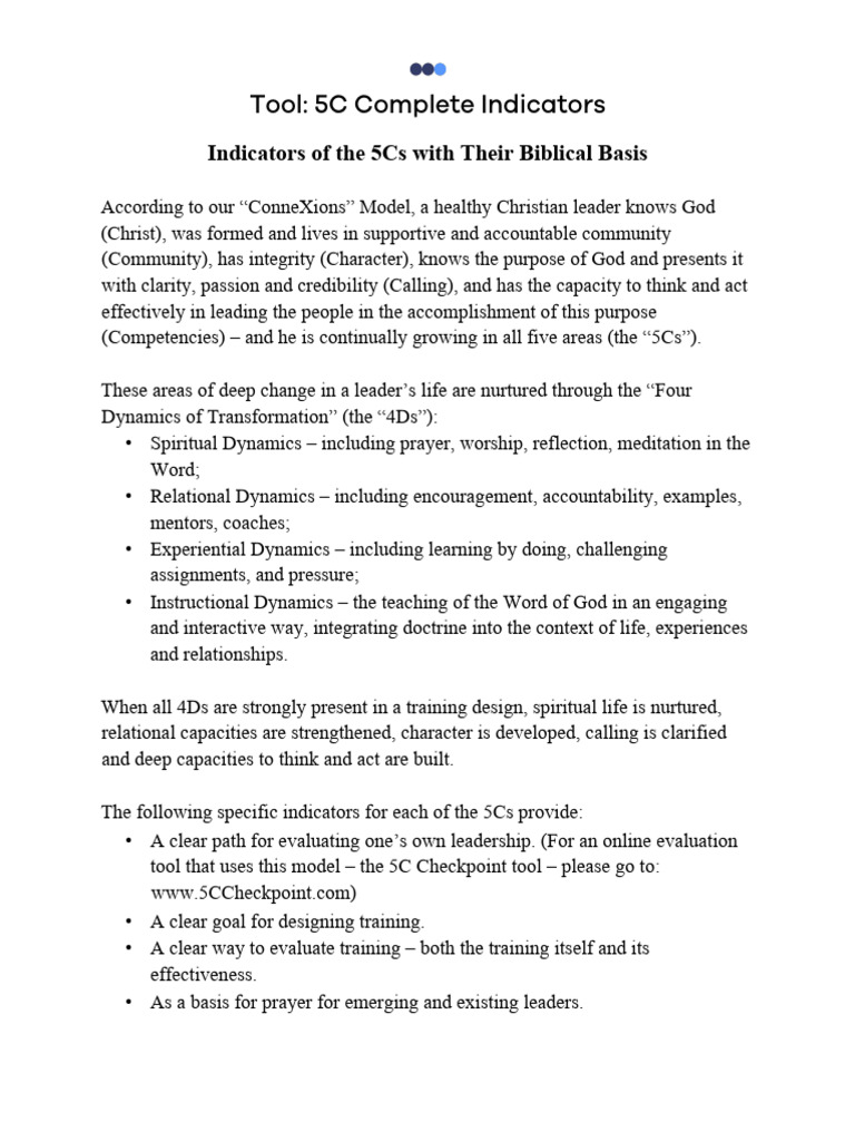 Tool 5C Complete Indicators | PDF