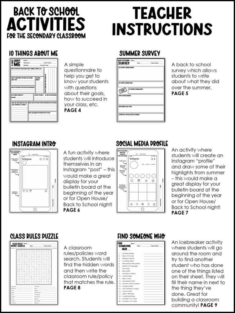 Back To School Beginning of Year Activities Middle and High School | PDF