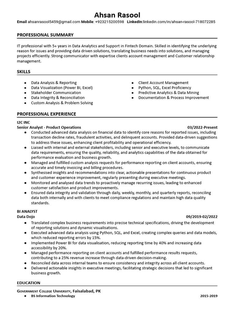 Ahsan Rasool Resume | PDF