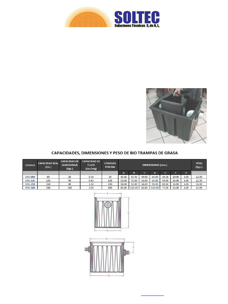 Ficha Tecnica Bio Trampa de Grasa SOLTEC | PDF