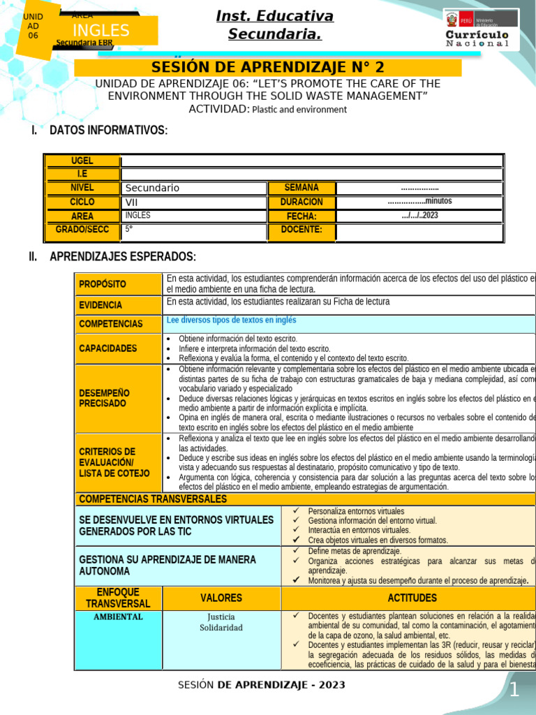 5° Ses Act 02-Ingles-U6 | PDF