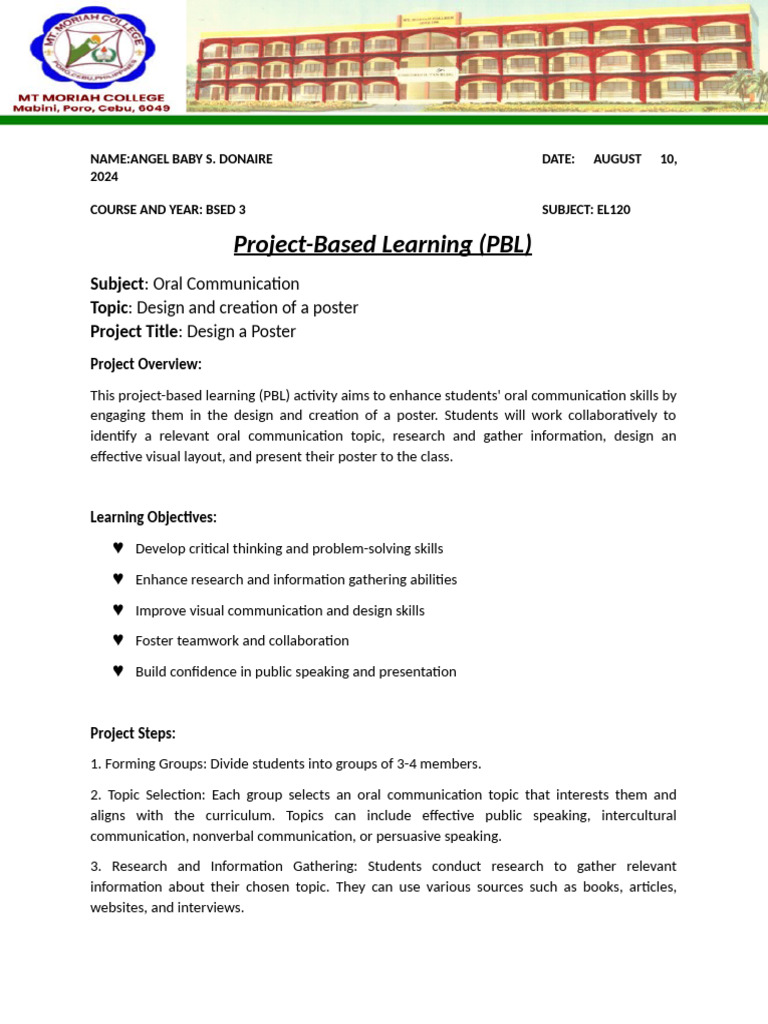 Project-Based Learning (PBL) :: Oral Communication: Design and Creation ...