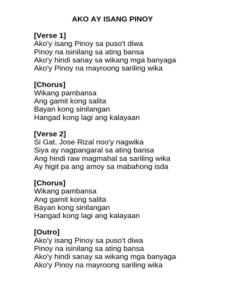 Ako Ay Isang Pinoy Lyrics Pdf