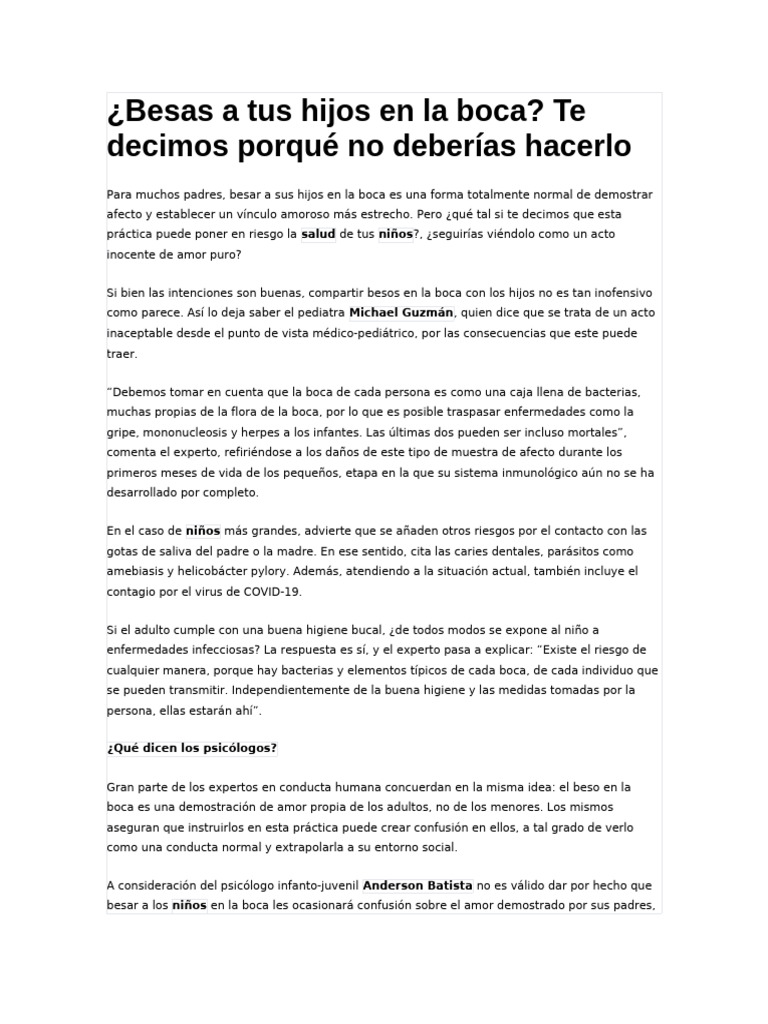 Besas A Tus Hijos en La Boca | PDF | Beso | Amor