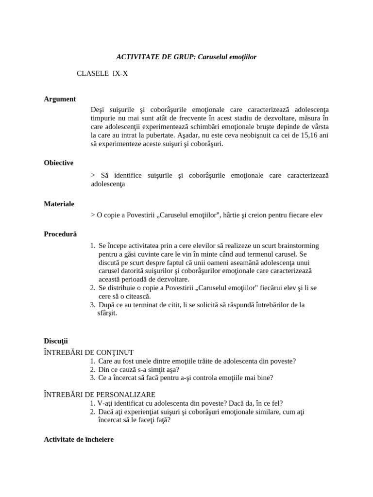 Caruselul Emotiilor | PDF