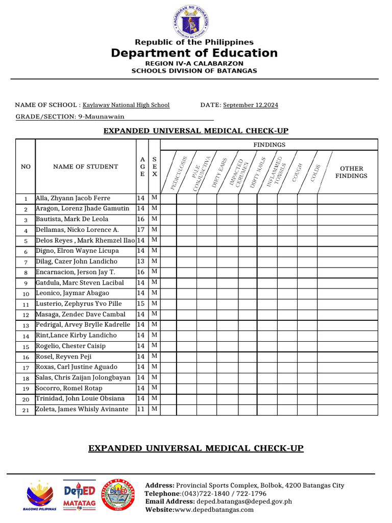 Expanded Universal Medical Check Up Form 1 | PDF