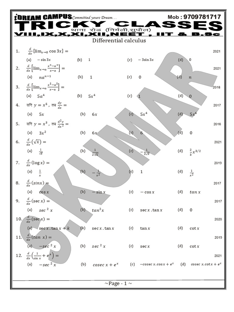 12th Diff Calculus | PDF