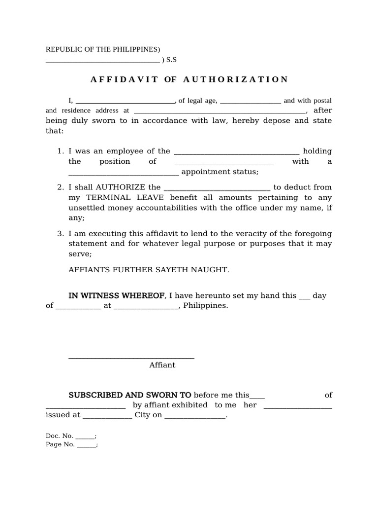 Affidavit of Authorization | PDF