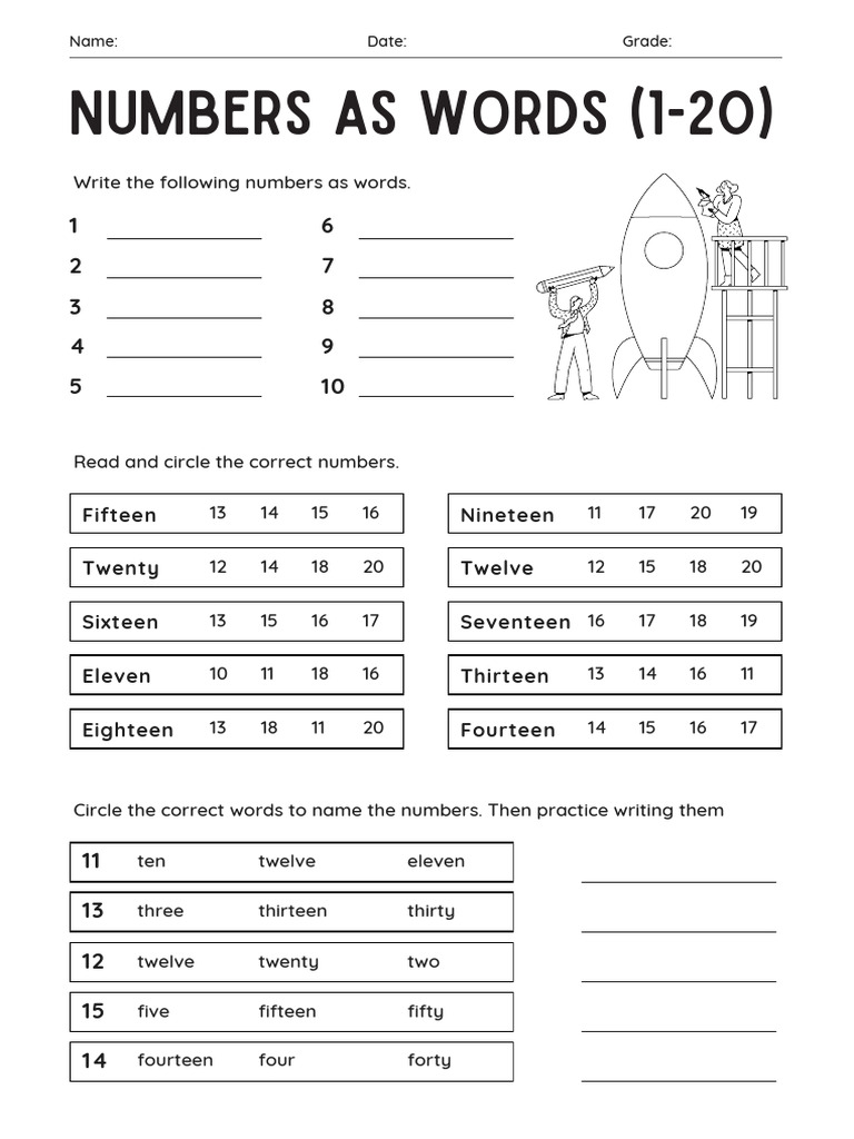 Numbers As Words Math Worksheet in Colorful and Monochromatic ...