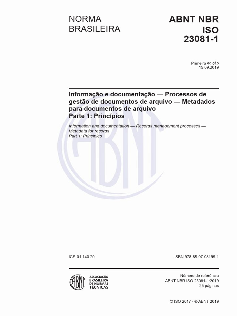 Abnt NBR Iso 23081-1 | PDF | Metadados | Tempo