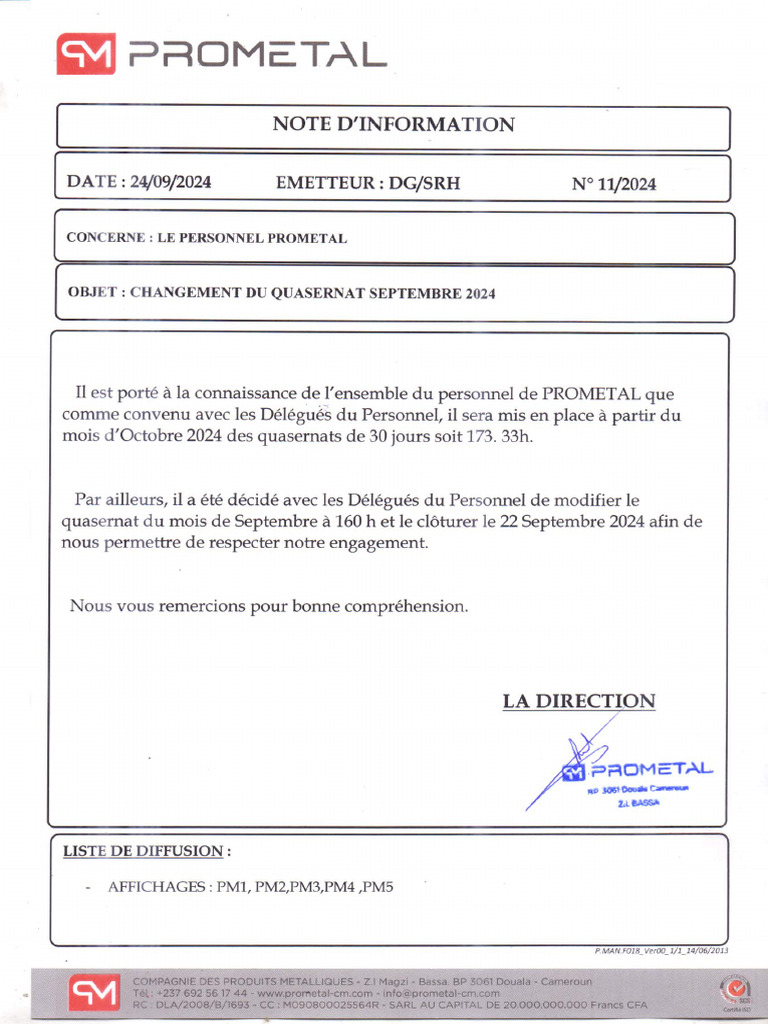 Note D' Information Au Personnel | PDF