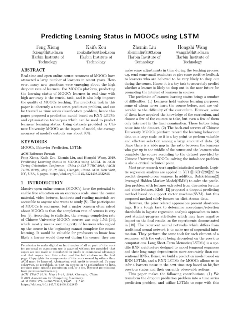 Predicting Learning Status in MOOCs Using LSTM | PDF | Artificial Intelligence | Intelligence ...