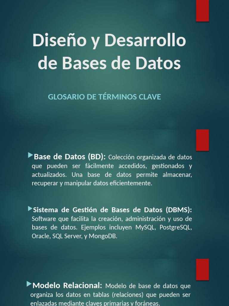 Glosario de Terminos Claves - Diseño y Desarrollo de Bases de Datos | PDF