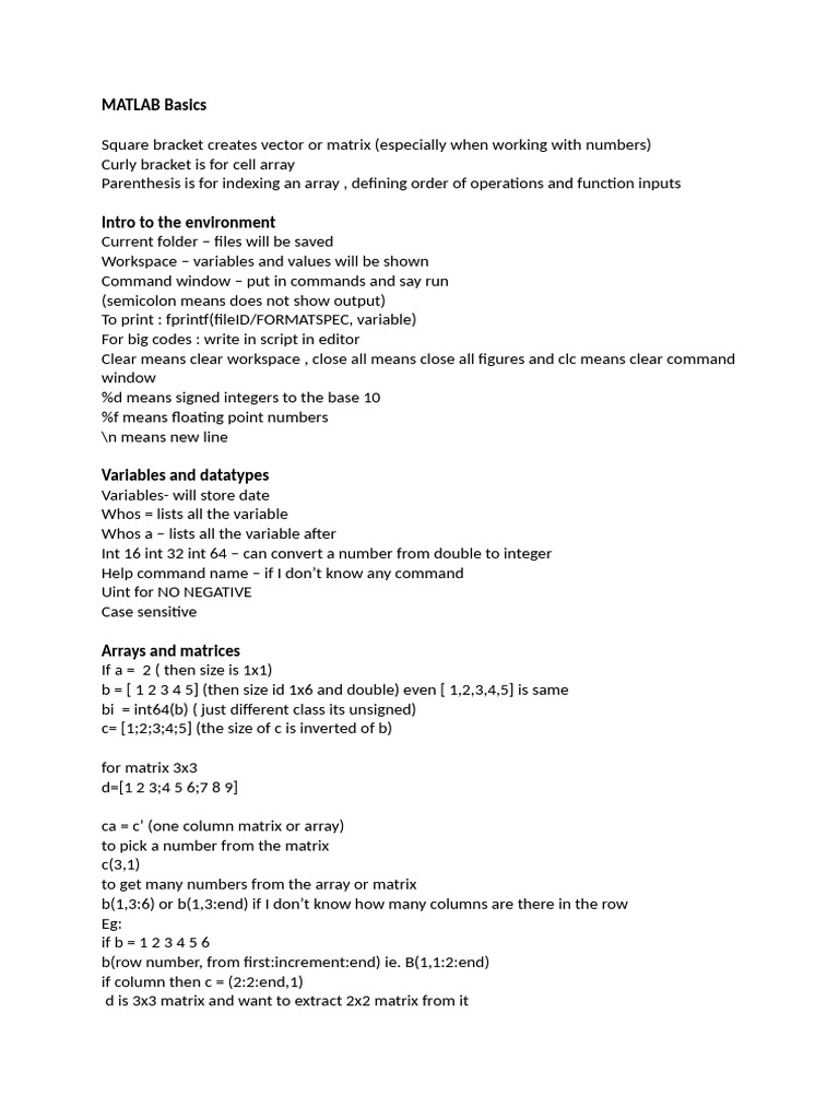MATLAB Basics | PDF