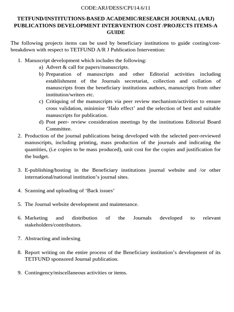 Guidelines For TETFund Academic Research Journal Publications | PDF