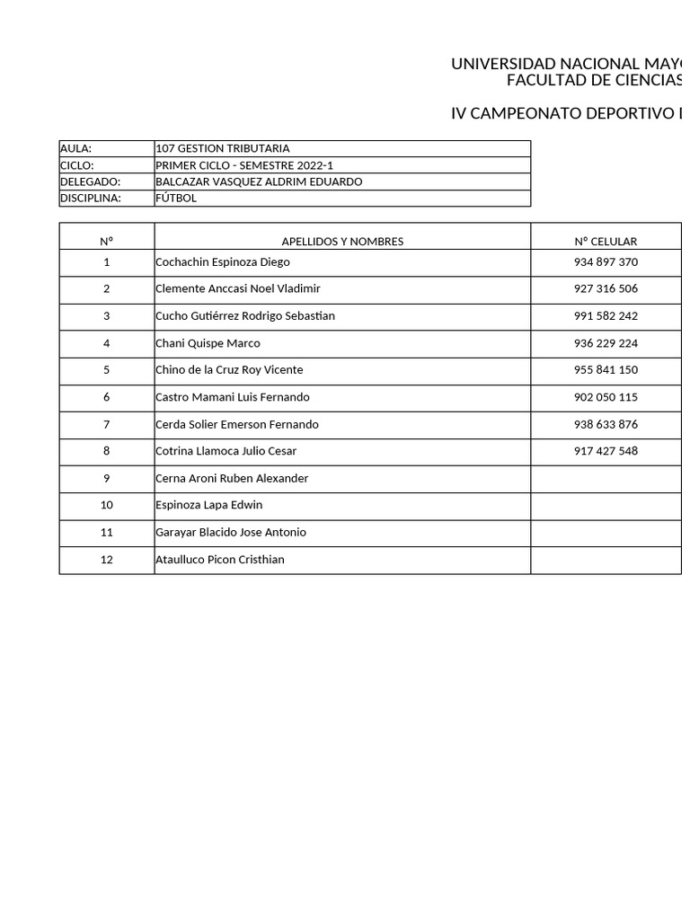 Ficha de Inscripción Futbol Aula 107 GT | PDF