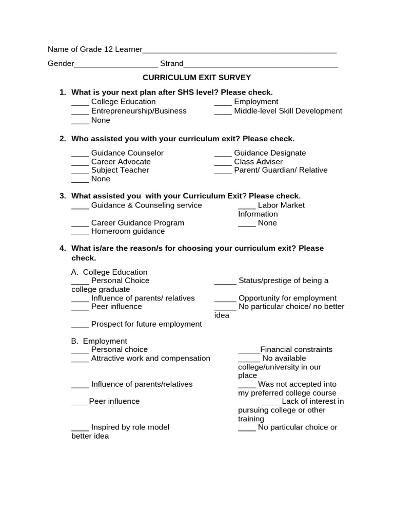 Curriculum Exit Survey | PDF