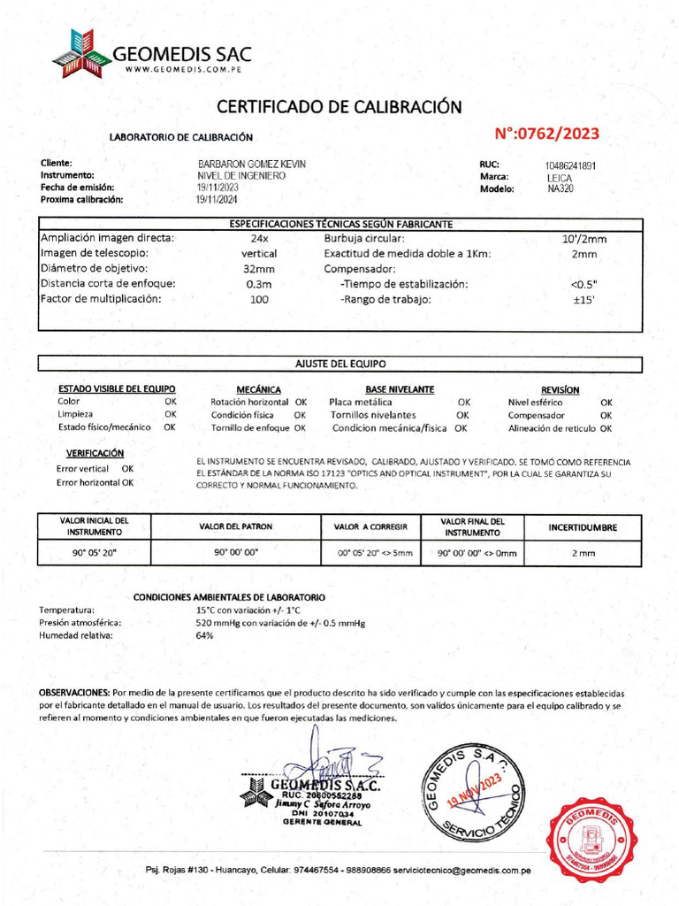 Cert. Cal. Nivel de Ingeniero | PDF