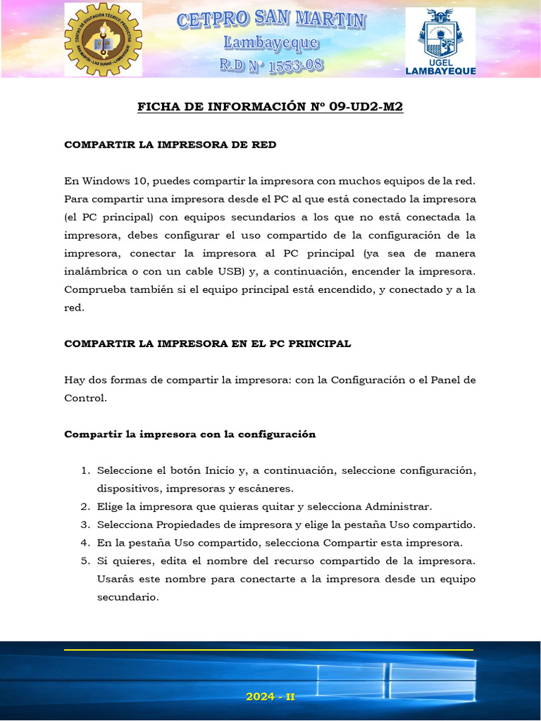 Ficha de Información #09-Ud2-M2: Compartir La Impresora de Red | PDF