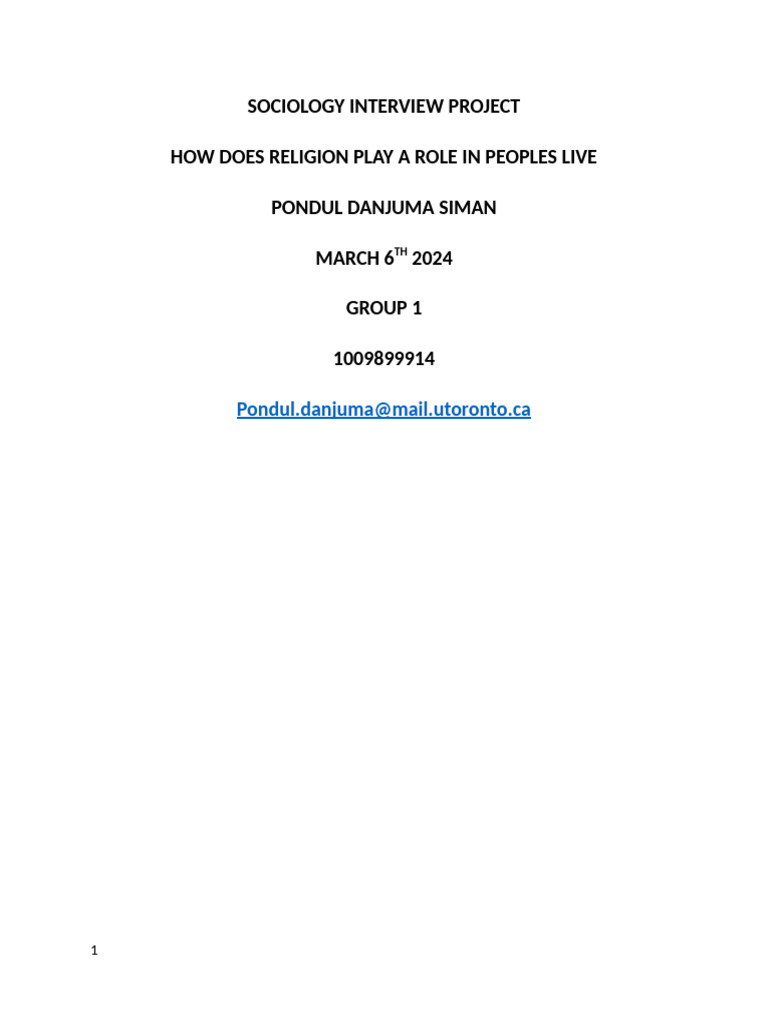 SOCIOLOGY INTERVIEW PROJECT: Pondul Siman | PDF