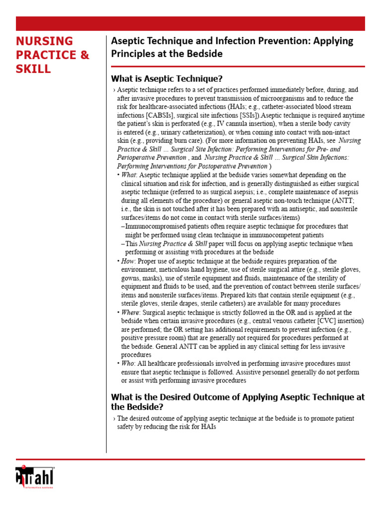 Aseptic Technique and Infection Prevention: Applying Principles at The ...