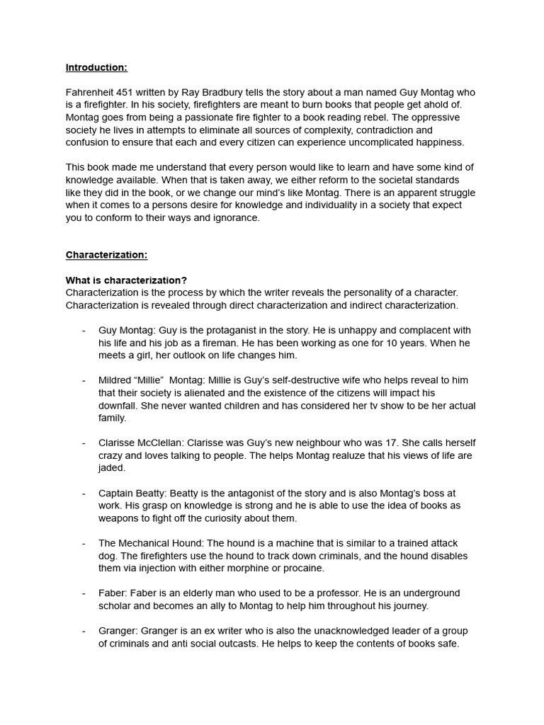 Fahrenheit 451 Motif & Characterization | PDF
