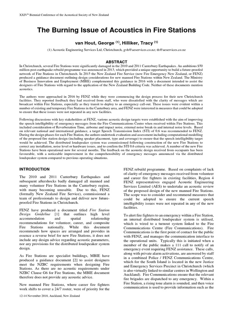 The Burning Issue of Acoustics in Fire Stations | PDF