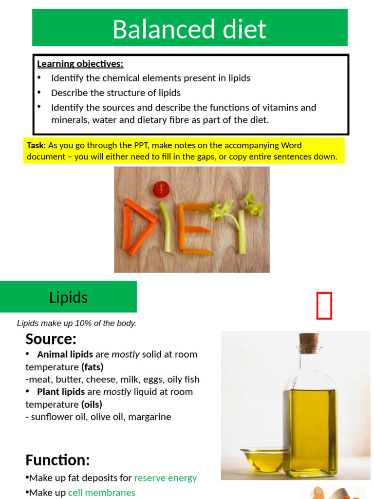 Lipids, Water, Fibre, Vitamins and Minerals - PPT Slides For Notes | PDF