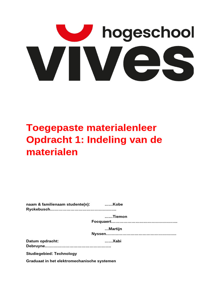 24-25 Opdracht 1 Indeling Van de Materialen | PDF