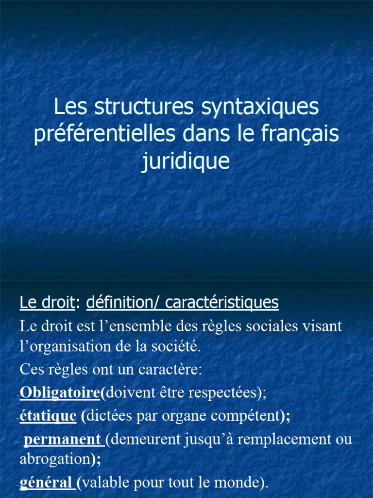 Les Structures Syntaxiques Préférentielles Dans Le Français Juridique | PDF