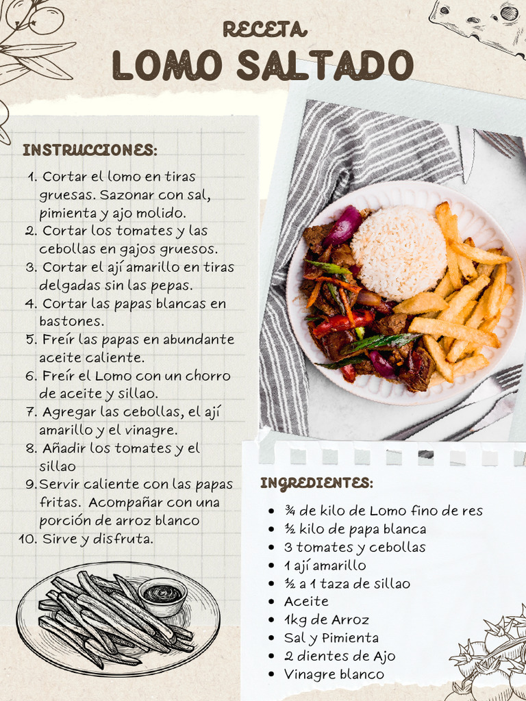Receta de Lomo Saltado y Sus Ingredientes | PDF