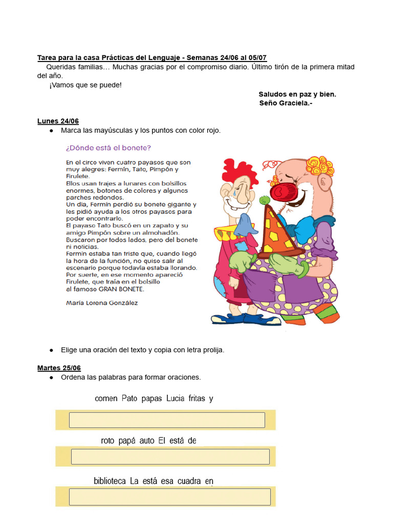 Tarea para La Casa Prácticas Del Lenguaje - Semanas 24 - 06 Al 05 - 07 ...