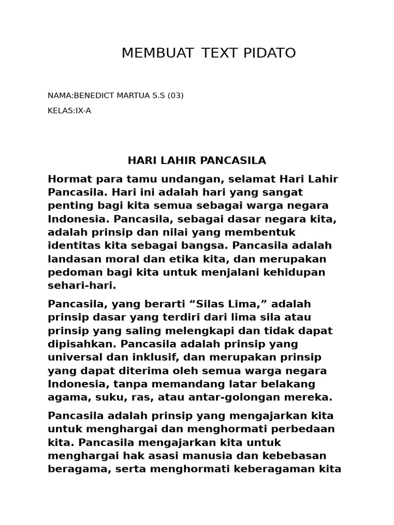 Membuat Text Pidato: Nama:Benedict Martua S.S (03) Kelas:Ix-A | PDF