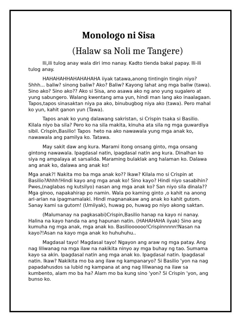 Monologo Ni Sisa | PDF