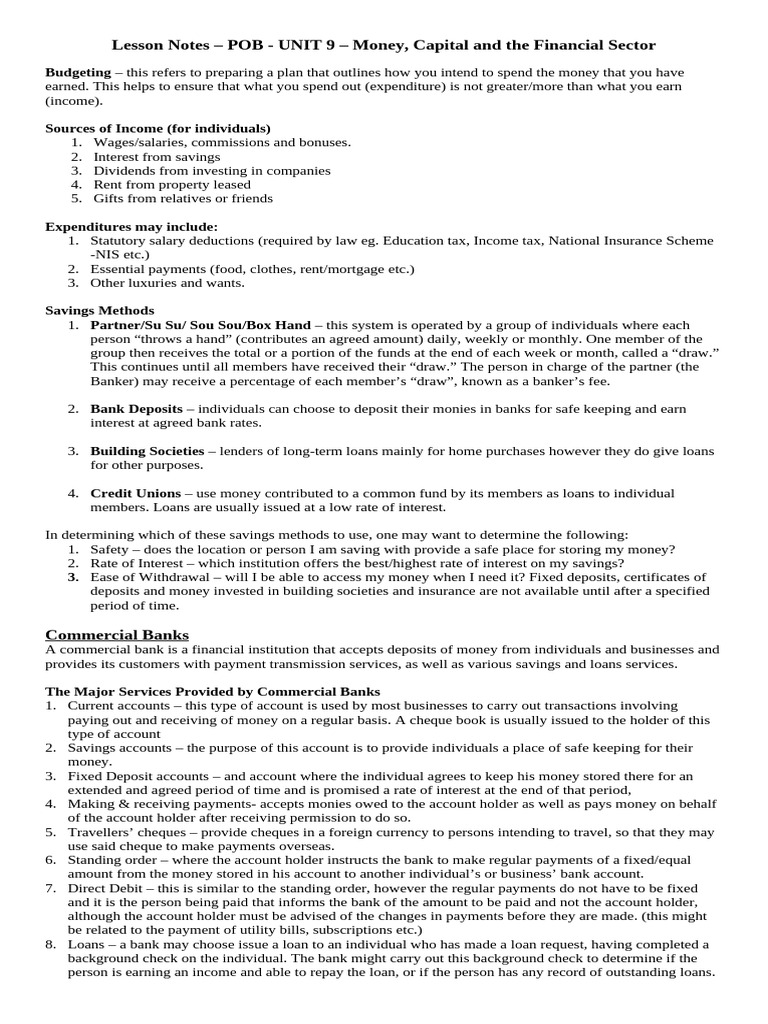 POB - Lesson 18 - Financial Sector | PDF | Cheque | Law
