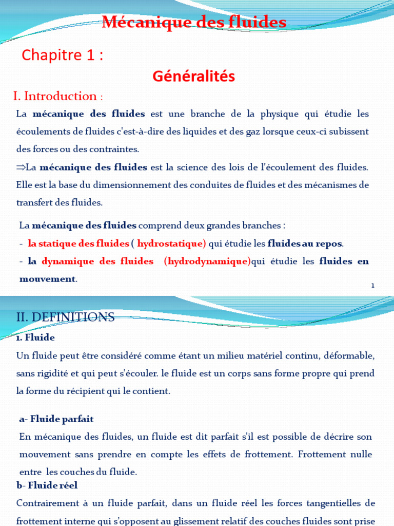 Chapitre 1 Mécanique Des Fluides | PDF