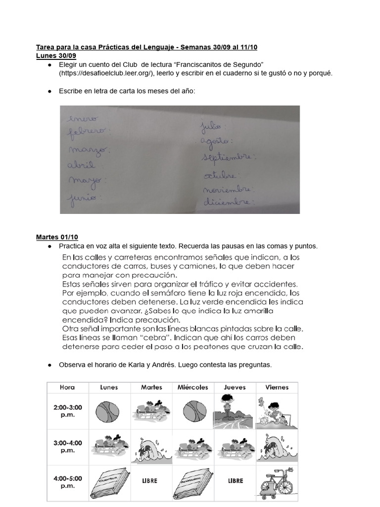 Tarea para La Casa Prácticas Del Lenguaje - Semanas 30 - 09 Al 11 - 10 ...