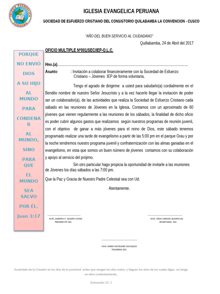 Oficio Circular N°001 Apoyo Fianciero | PDF