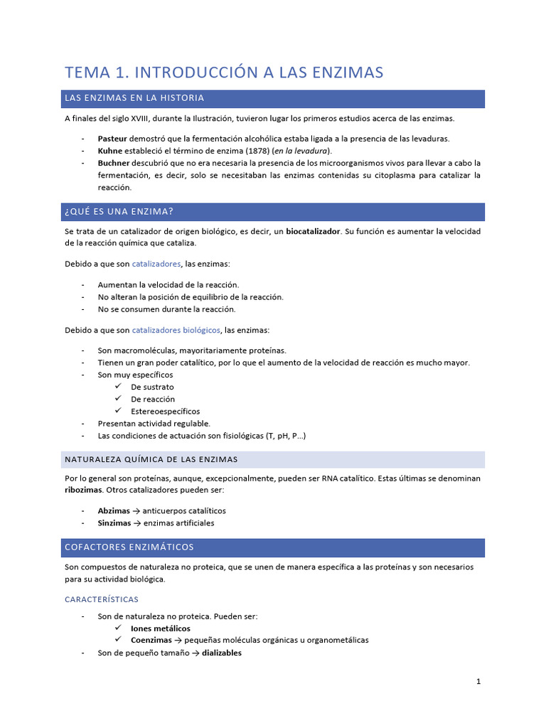 Tema 1. - Introducción A Las Enzimas | PDF