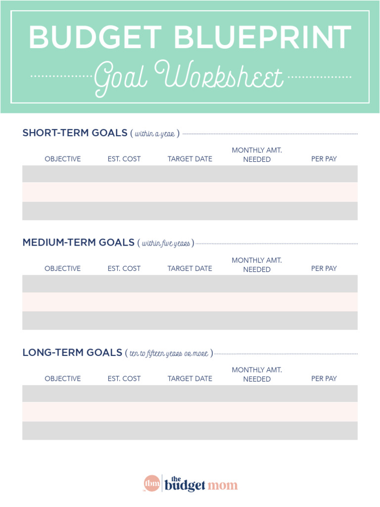 Budget Blueprint Goal Worksheet | PDF