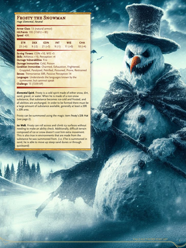 Frosty The Snowman - Monster Stat Block | PDF